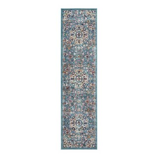 HomeRoots10' Blue Medallion Power Loom Runner Rug - 10' Runner - Bed ...