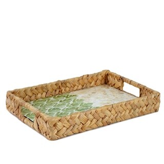 Rectangular Water Hyacinth Tray with Mother of Pearl Inlay Wooden - Bed ...