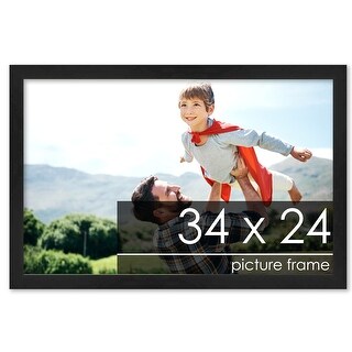 34x24 Lacquer Black Complete Wood Picture Frame with UV Acrylic, Foam ...