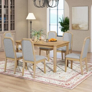 Classic 7-Piece Dining Table Set with High-Back Upholstered Chairs ...