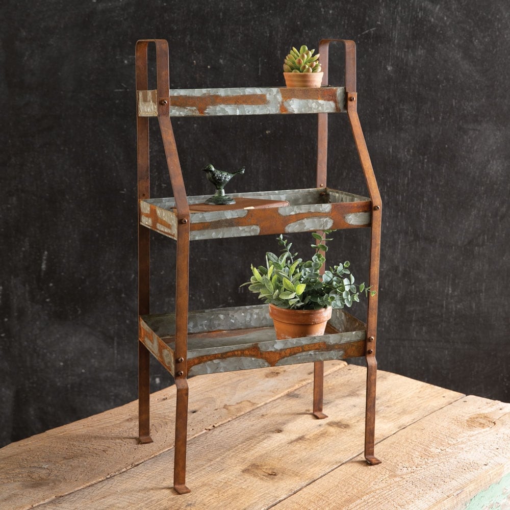 Three Tier Rustic Standing Shelves 14 W x 8 D x 28 H