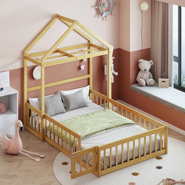 Wooden Full Size Children's Bed with Detachable Headboard and ...