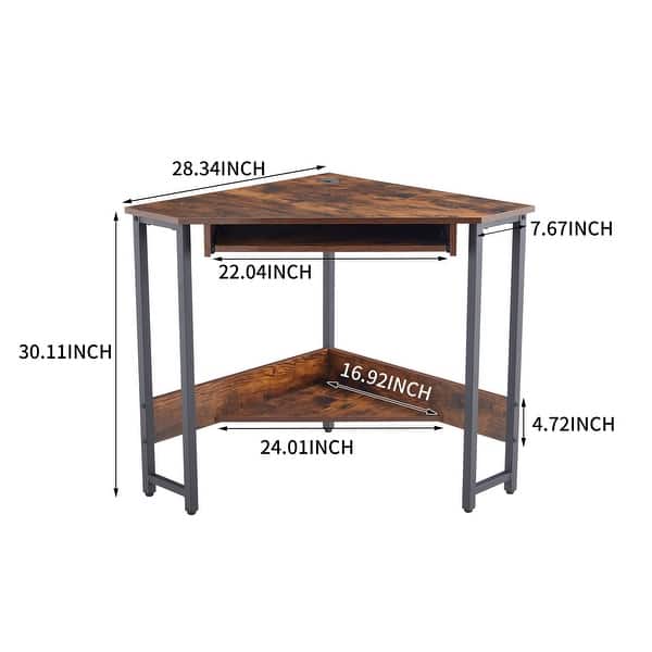 Office Corner Desk Storage Shelves Steel Frame Workstation Brown - Bed ...
