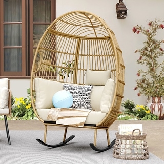 Moasis Outdoor Patio Rocking Wicker Basket Egg Chair Rocker - Bed Bath ...
