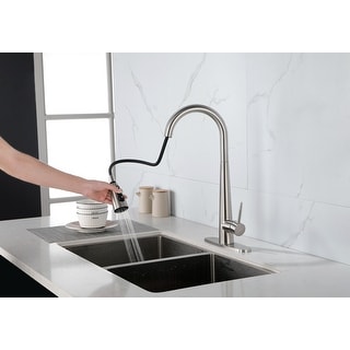 Brushed Nickel Kitchen Faucet with Pull Down Sprayer, Deck Plate - Bed ...