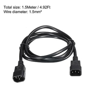 AC Power Cord 3 Prong C14 Male to C15 Female 0.5M PDU Extension Cable - Black - 250V 10A - Bed ...