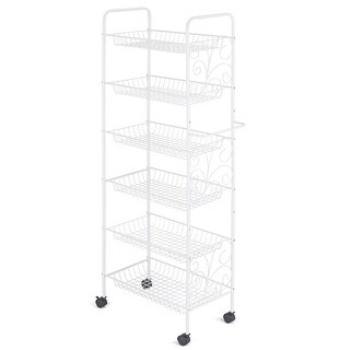 Versatile 6-Tier Scrolling Metal Shelf on Wheels - 21.25 x 55.25 x 11. ...