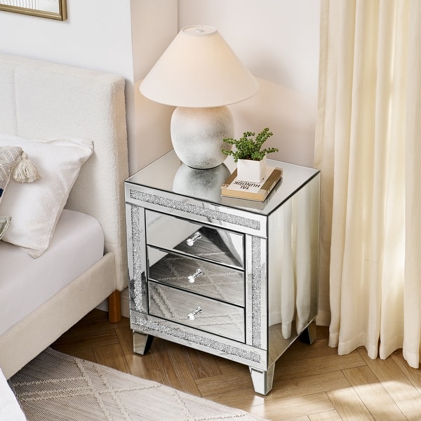 mirrored bedside table