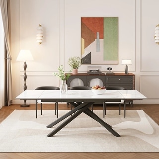 102.36 Inch Extendable Rectangular Sintered Stone Dining Table - Bed ...