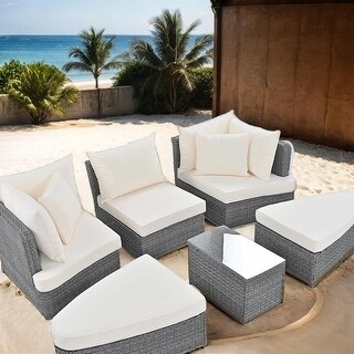 6-Piece Patio Outdoor Conversation Round Sofa Set, Pe Wicker Rattan ...