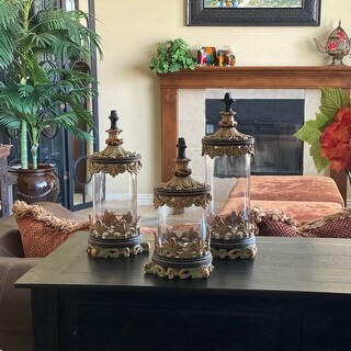 Antiqued Gold Fleur-de-Lis 3-piece Glass Cylinder Canister Set - Bed ...
