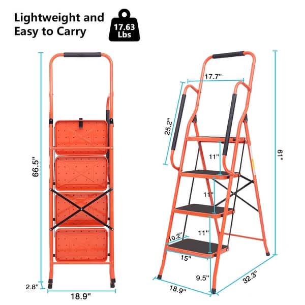 4 Step Ladder Safety Tool Ladder Folding Anti-Slip Step Stool Ladder ...