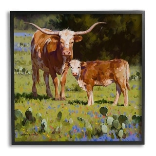 Stupell Baby Calf Longhorn Cattle Scene Framed Giclee Art by Jimmy Dyer ...