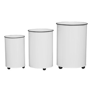 Foreside Home & Garden Set of 3 White Enamel Black Rim Metal Planters ...