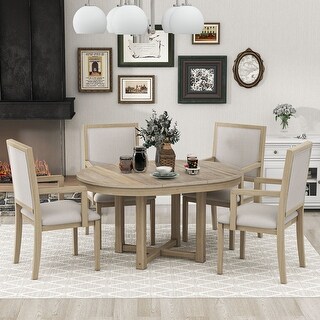 5-Piece Dining Table Set, Extendable Butterfly Leaf Dining Table and 4 ...