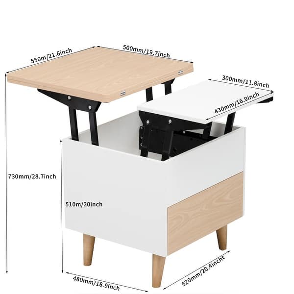 Square Multi-functional Side Table Lift Top Coffee Table w/Drawers ...