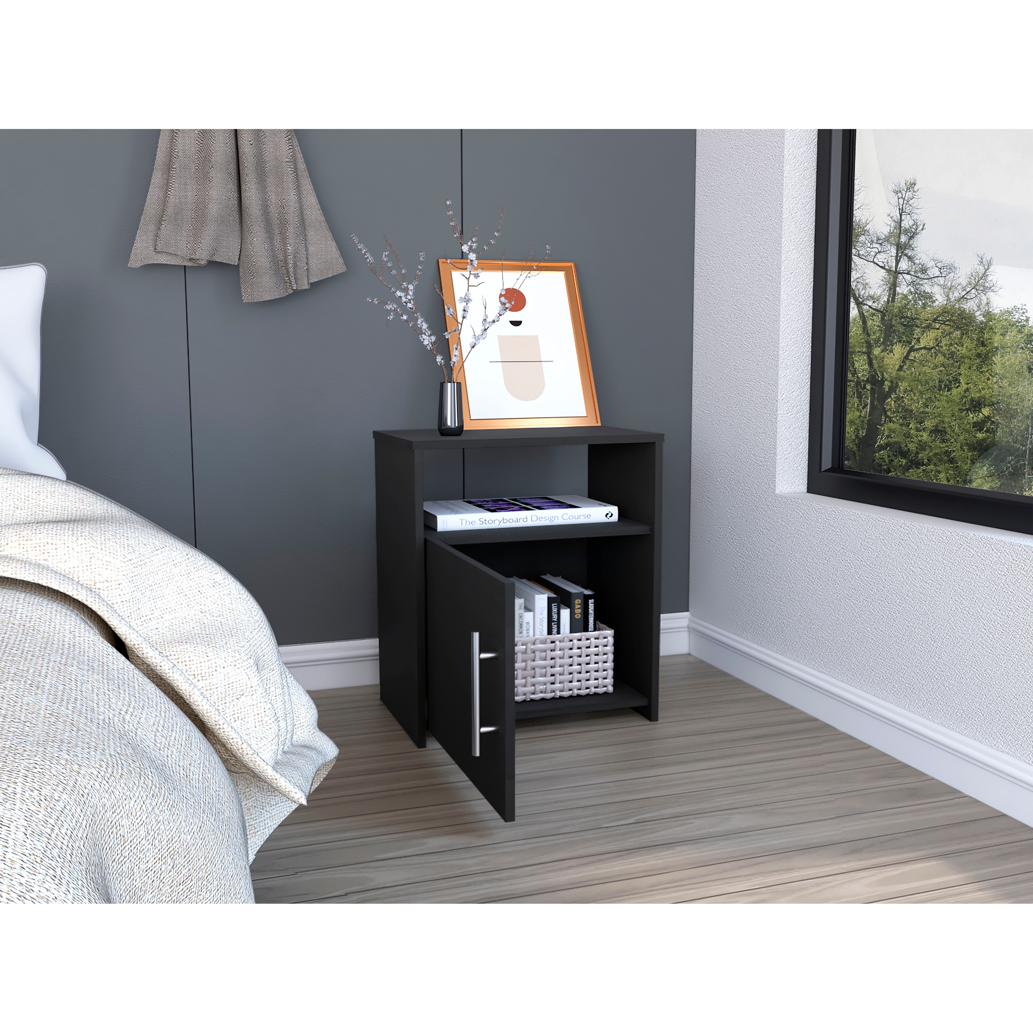 simple black bedside table