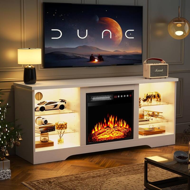 Bossin 58" Fireplace TV Stand with 18'' Electric Fireplace,Modern ...