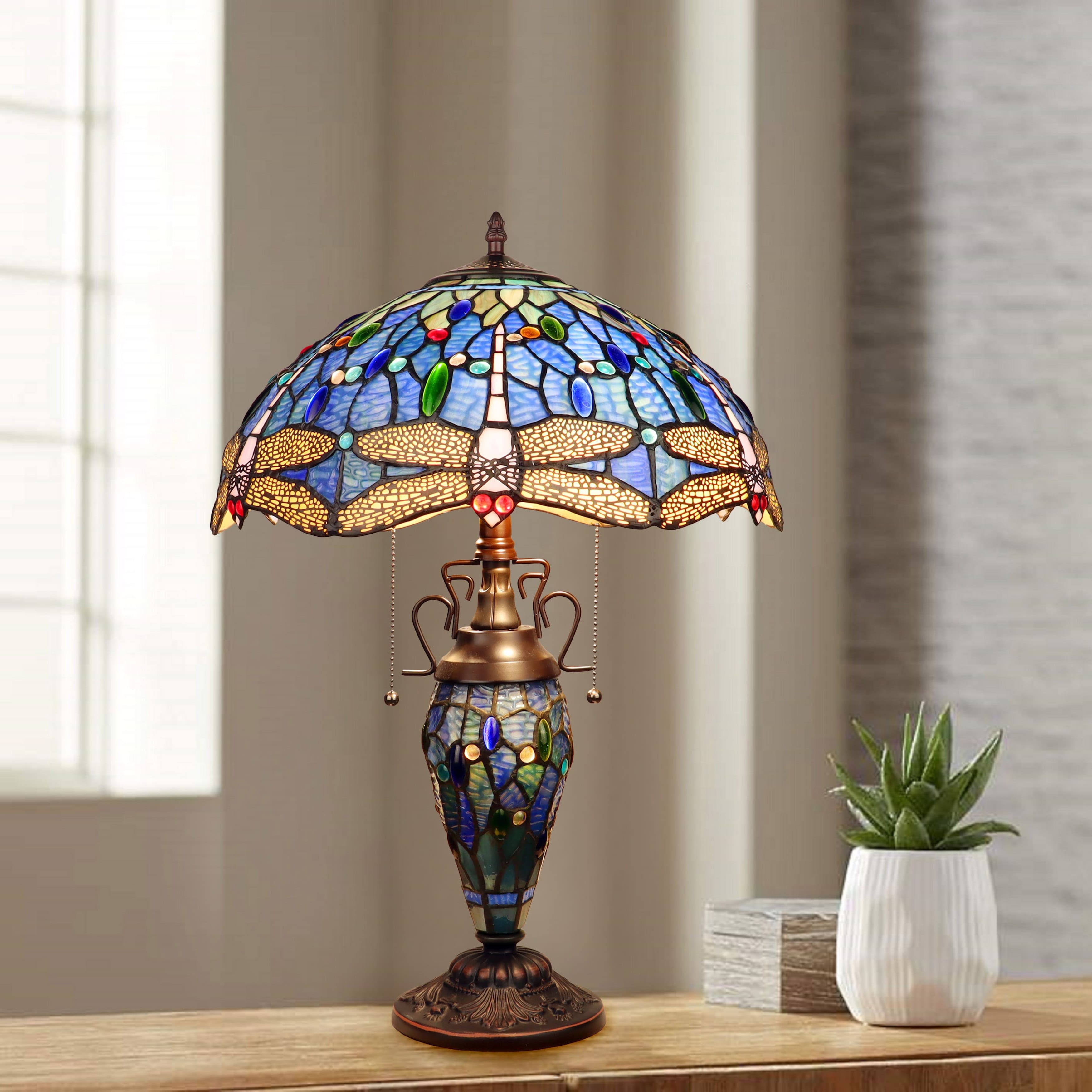 Tiffany Style Dragonfly Design 2+1-light Dark Bronze Table Lamp - Bed ...