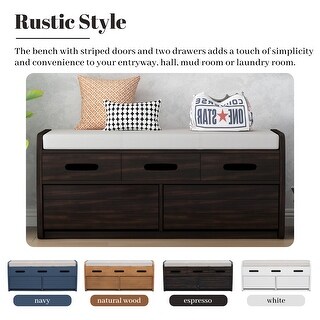 Upholstered Storage Bench Wooden Shoe Bench Hidden Storage Space, w/ 2 ...