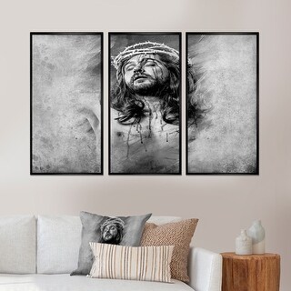 Designart "Jesus Christ" Portrait Framed Canvas Wall Art Print Set of 3 ...