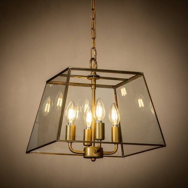 4-Light Unique Geometric Glass Chandelier Brass Trapezoid Pendant Light ...