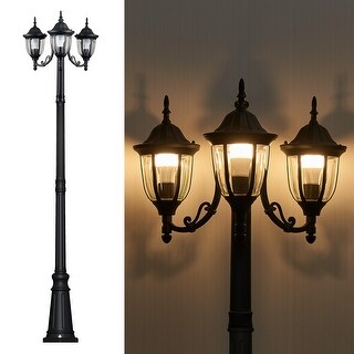 Outdoor Post Light Clear Glass Panels Triple-Head Lights for Yard ...