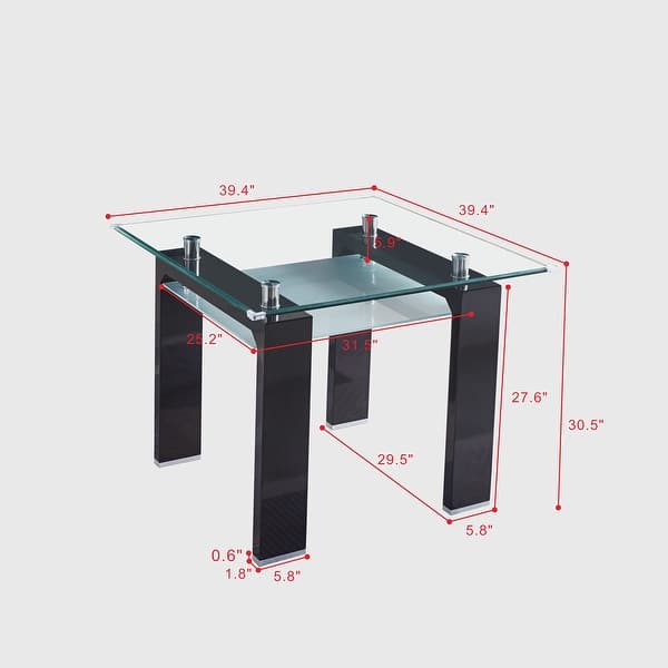 Tempered Glass Top Square Double-Layer Dining Table with MDF Legs - Bed ...