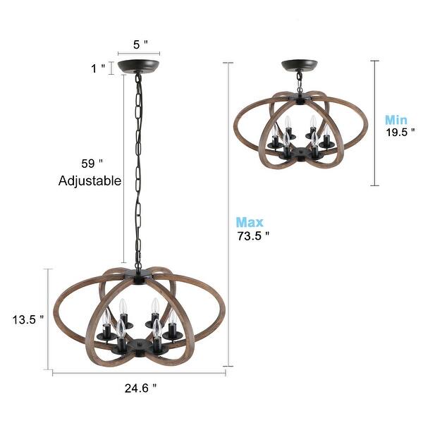 Anmytek 6 Light Wooden Kitchen Island Pendant Light Rustic Candle Style