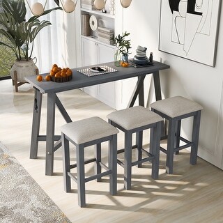 Gray Distressed Home Kitchen Bar Set with 3 Stools, USB Ports, and ...