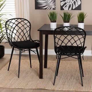 Sabelle Modern Bohemian Rattan and Metal 2-Piece Dining Chair Set - Bed ...