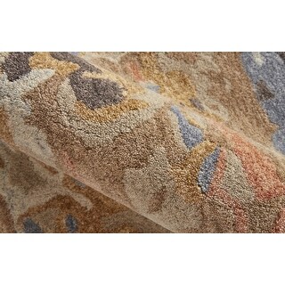 12' X 15' Tan And Blue Wool Abstract Tufted Handmade Area Rug - 3'6 ...