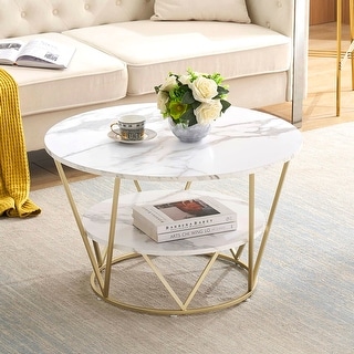 White Gold Coffee Table Round Faux White Marble Coffe Table for Living ...