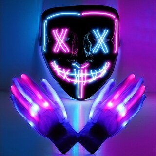 Halloween Led Mask Light Up Scary Mask and skeleton Gloves Purge Mask ...