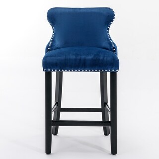 Set of 2 Velvet Upholstered Bar Stools Button Tufted Dining Chairs ...