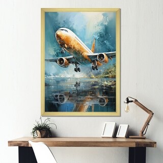 Designart "Plane Flight Reflection On Lake" Plane Framed Canvas Wall ...