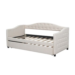 Beige Mid-Century Upholstered Twin Size Daybed Sofa Bed Guest Bed with ...