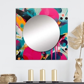 Designart "Pink Turquoise Abstract Enigma I" Modern Wall Mirror ...