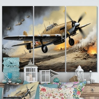 Designart "Old Military Plane During Wwii I" Military Canvas Print Set ...