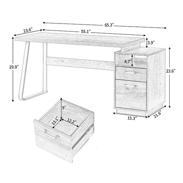 65 Computer Desk with Drawers and Letter-Size File Storage - Brown ...