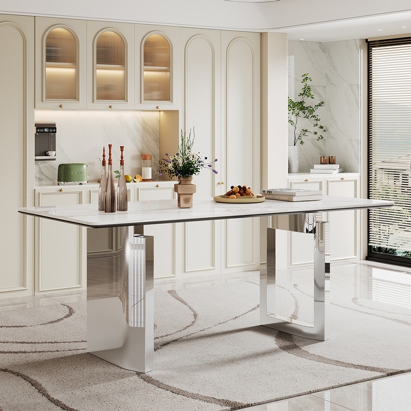0.47 Thick Sintered Stone Composite Tempered Glass Top Rectangular Dining Table Bed Bath Beyond 40669847