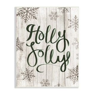 Stupell Holly Jolly Festive Cursive Typography Winter Rustic Snowflakes ...