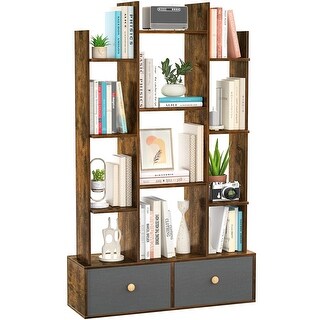 Bookshelf with 2 Drawers, Vintage Open Bookcase, Free Standing Book ...