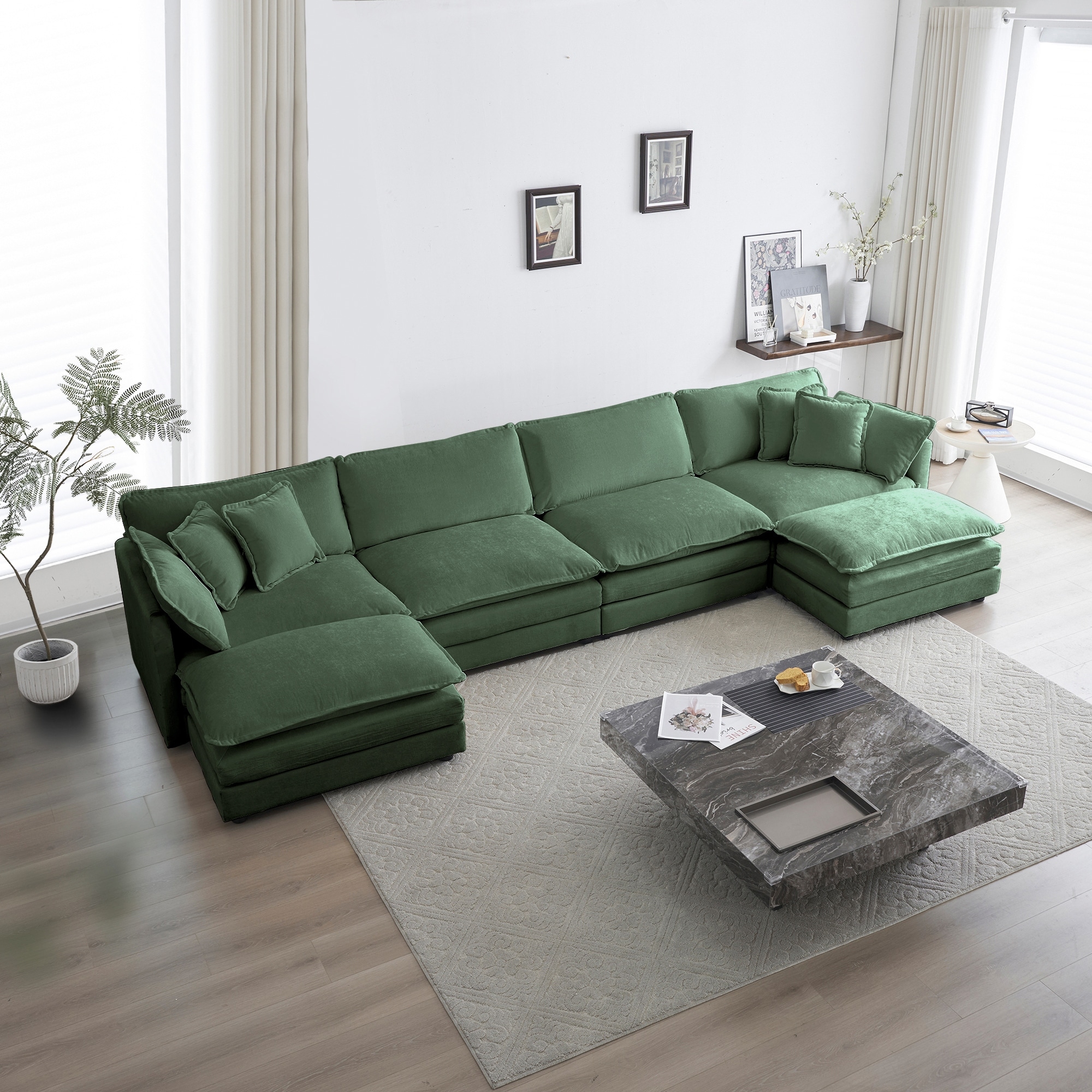 U-shape Sectional Sofa Sets Chenille Sectional with Ottomans Chaise Reversible Recliner Couch ...