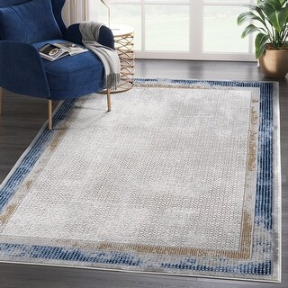 Abani Rugs REG170A Solid Grey Area Rug with Navy Blue Border - Bed Bath ...
