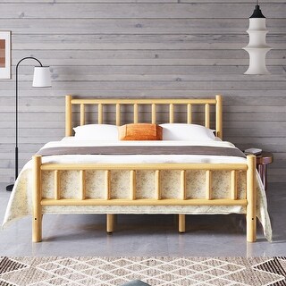 Natural Farmhouse King Log Platform Bed with Wooden Slats Rustic Pure ...