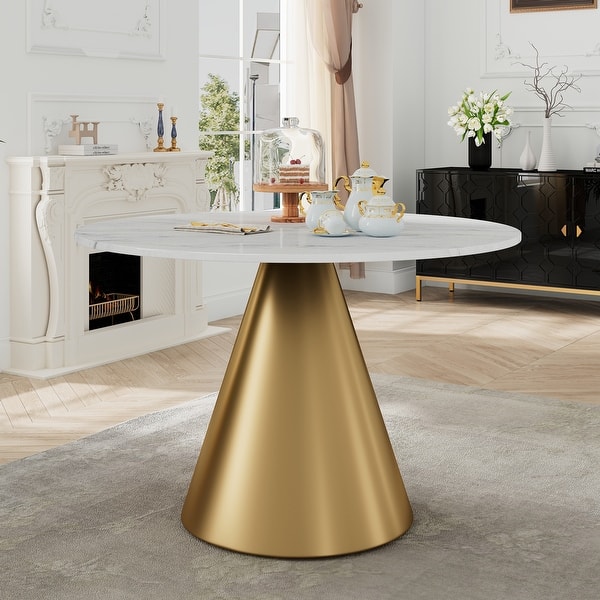 Clihome Round Marble Top Metal Dining Table - On Sale - Bed Bath ...