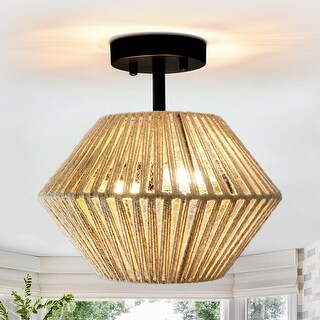 Rattan Semi Flush Mount Ceiling Light Rattan Light Fixtures Ceiling - 2 ...