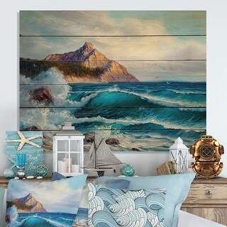 Designart 'Beautiful Blue Ocean Sunset And Waves II' Nautical & Coastal ...