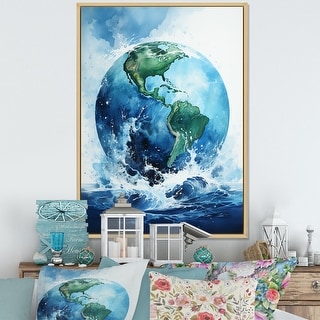 Designart "Earth Blue Planet I" Earth Framed Canvas Wall Art - Bed Bath ...
